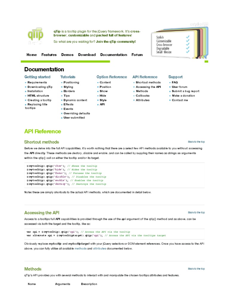 Qtip The Jquery Tooltip Plugin Documentation Pdf J Query Document Object Model
