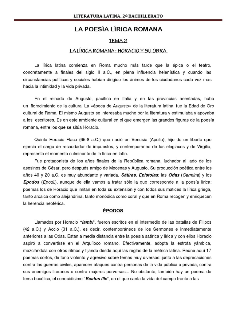 Lirica Romana:horacio y Su Obra | PDF | Horacio | Poesía