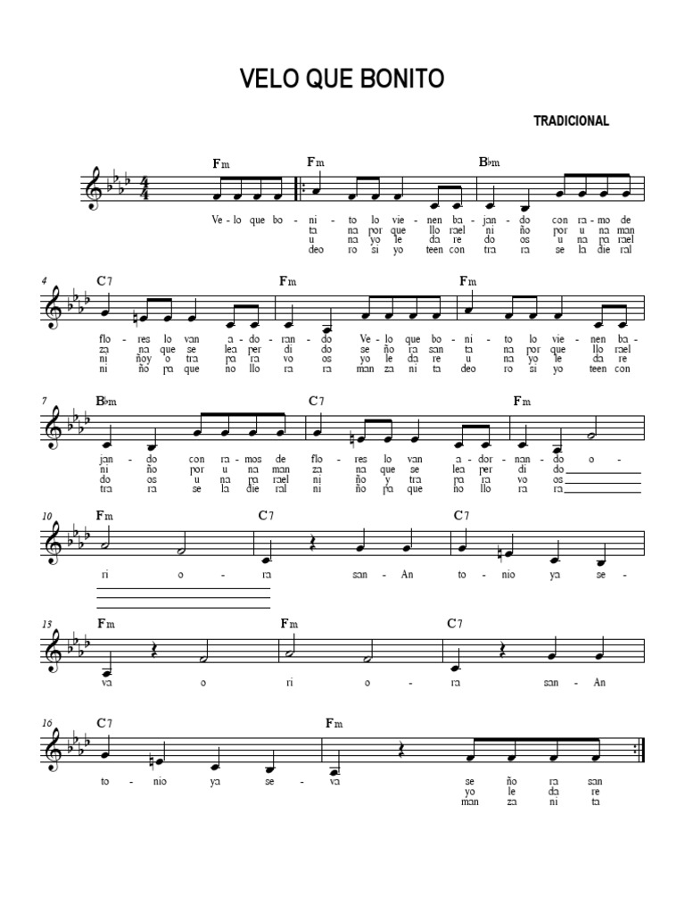 Velo Que Bonito - Partitura | PDF