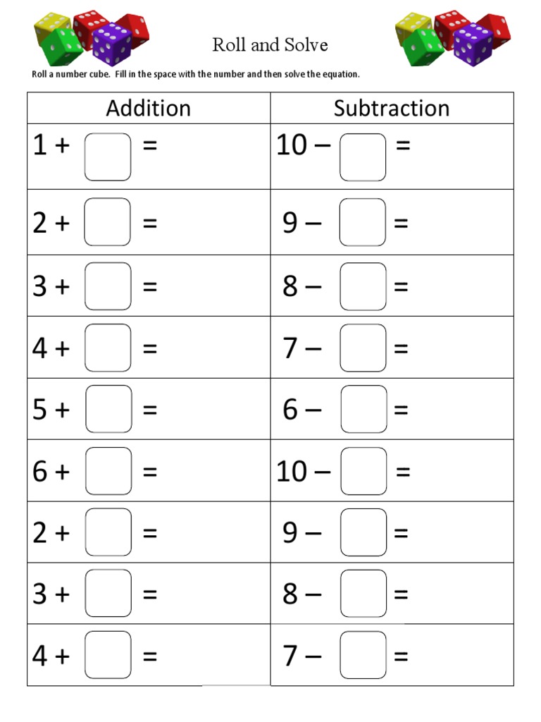 Math Cube Roll: Addition & Subtraction | PDF