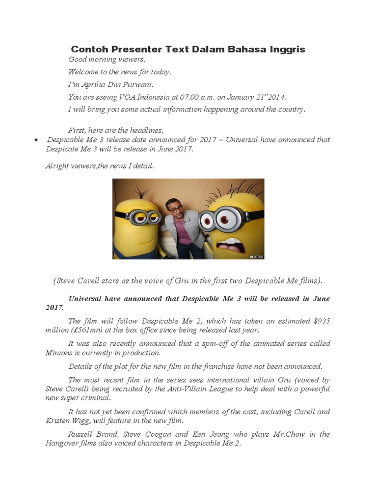 Contoh Presenter Text Dalam Bahasa Inggris | PDF