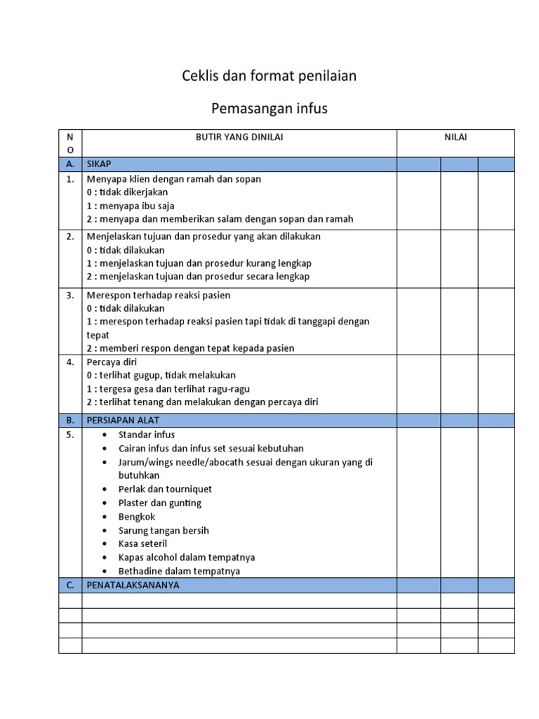 Infus Format Penilaian | PDF