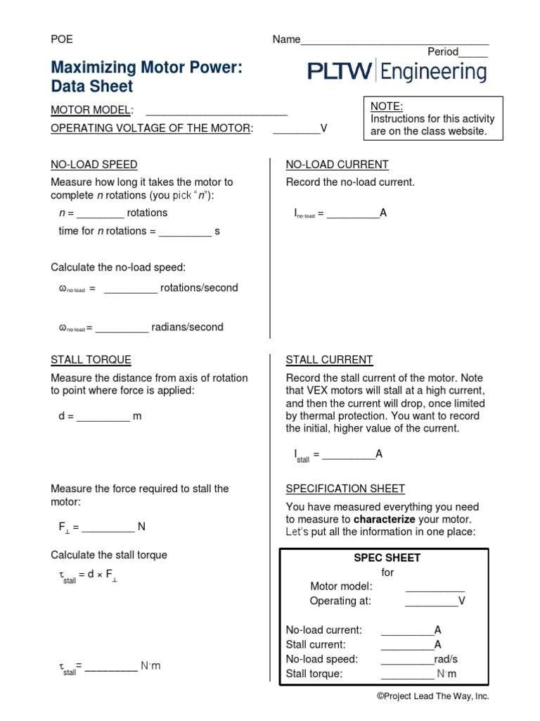 1 2 6 2 Maximizing Motor Power Data Sheet | PDF | Rotation Around A ...