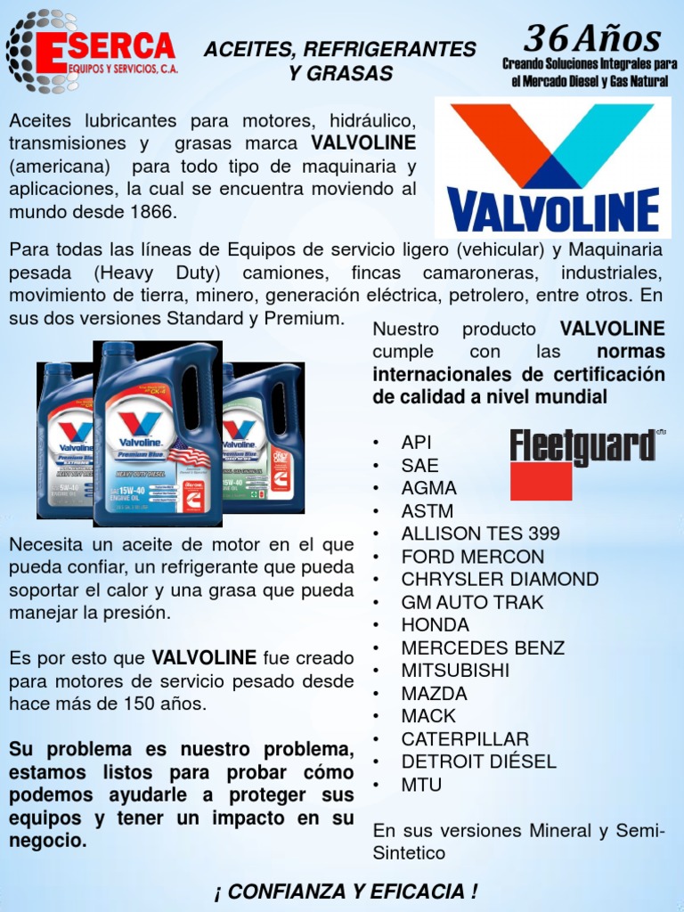 Brochure Valvoline | PDF | Camión | Industria automotriz