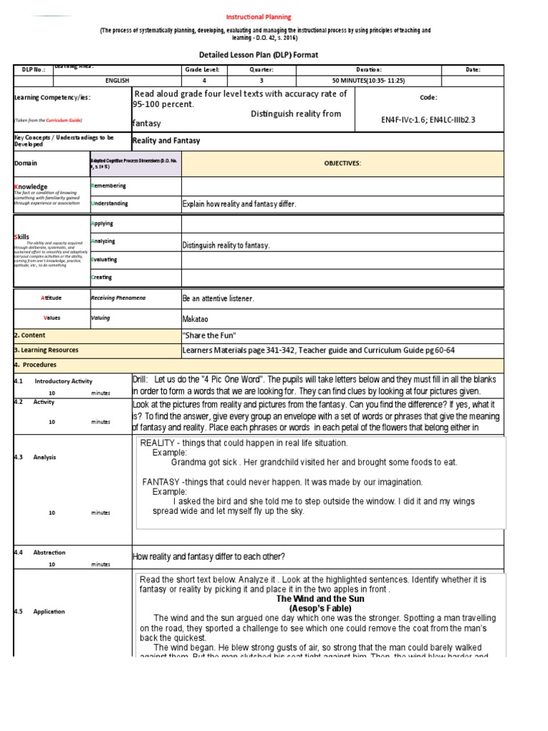 Cot English 4 ... Reality vs. Fantasy | PDF | Curriculum | Lesson Plan