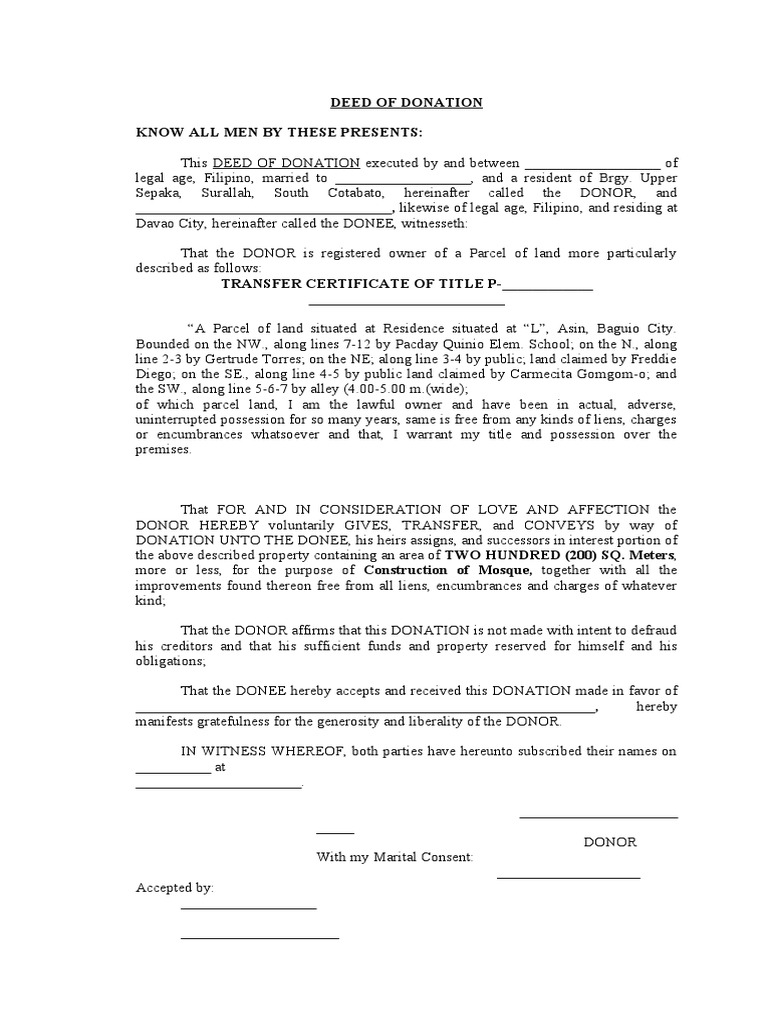 Deed-Of-Donation Sample | PDF | Deed | Social Institutions