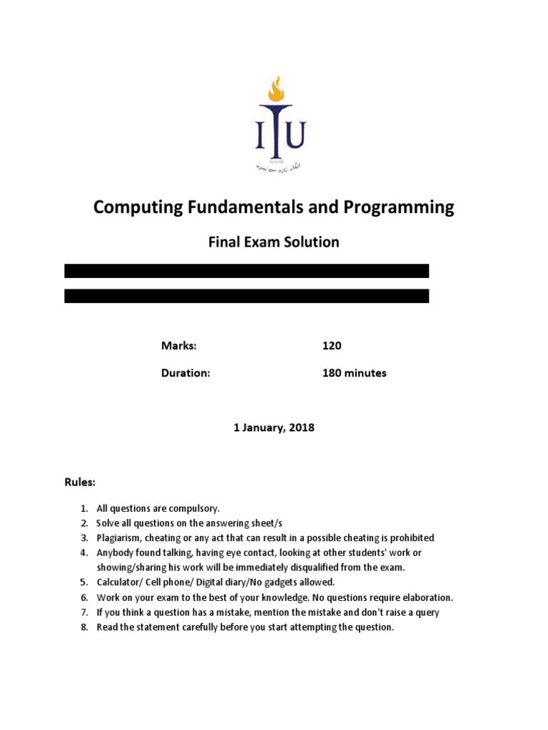 Final Exam Solution - Computing Fundamentals and Programming | PDF ...