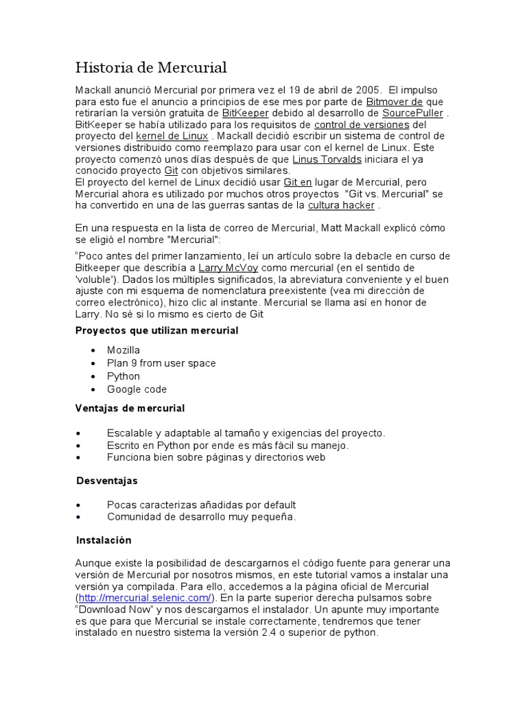 Historia y características de Mercurial | PDF | Software libre ...