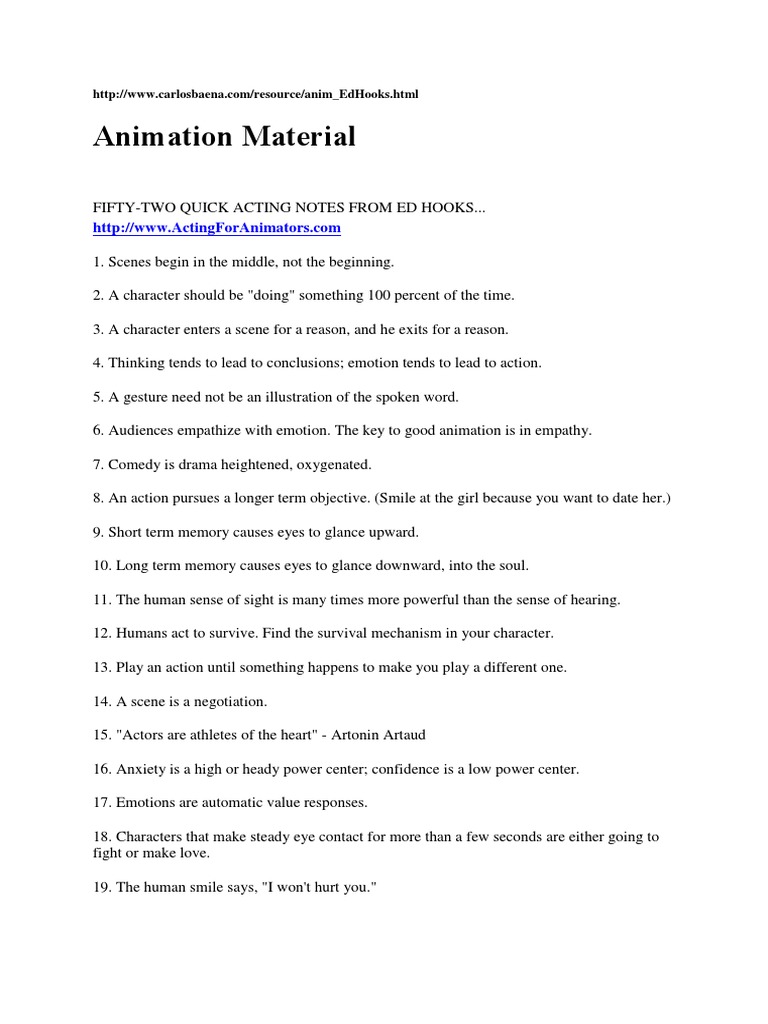 Ed Hooks Tips and Tricks Acting For Animators | PDF | Empathy ...