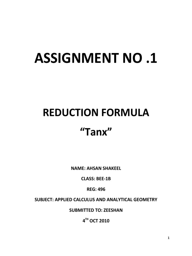 Assignment No .1: Reduction Formula "Tanx" | PDF | Karl Marx | Communism