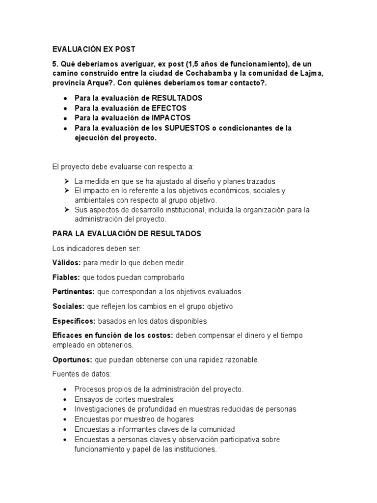 Evaluación Ex Post del Camino Cochabamba-Lajma | PDF | Evaluación ...
