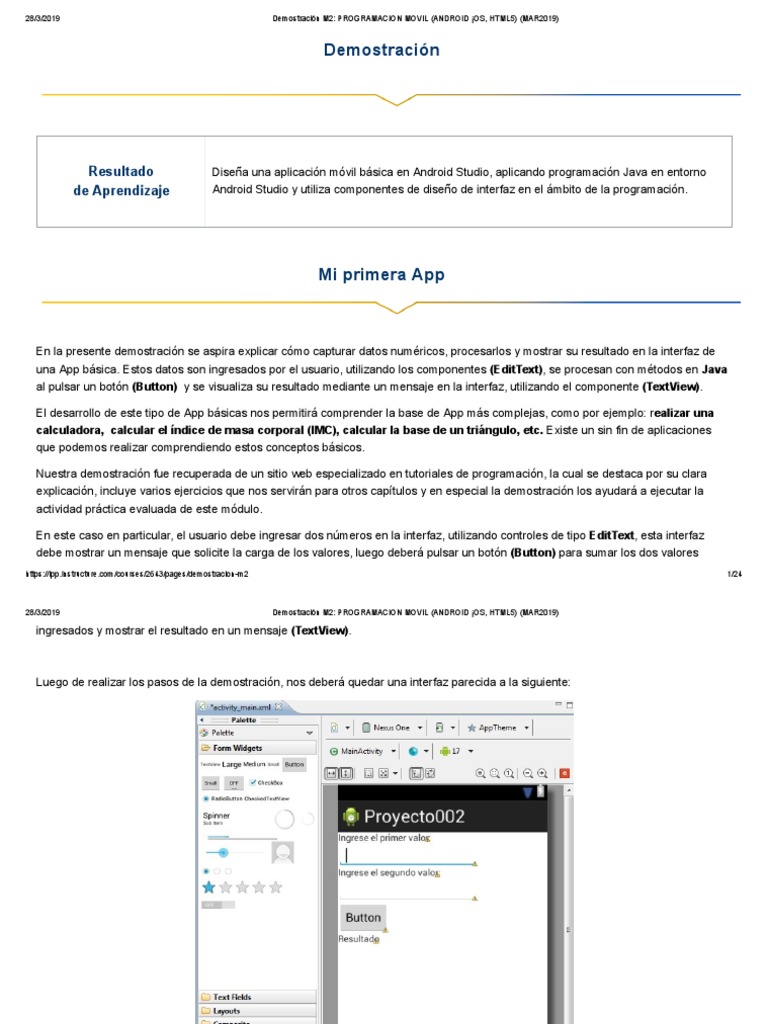 Demostración M2 - PROGRAMACION MOVIL (ANDROID ¡OS, HTML5) | PDF | Aplicación movil | Objeto ...