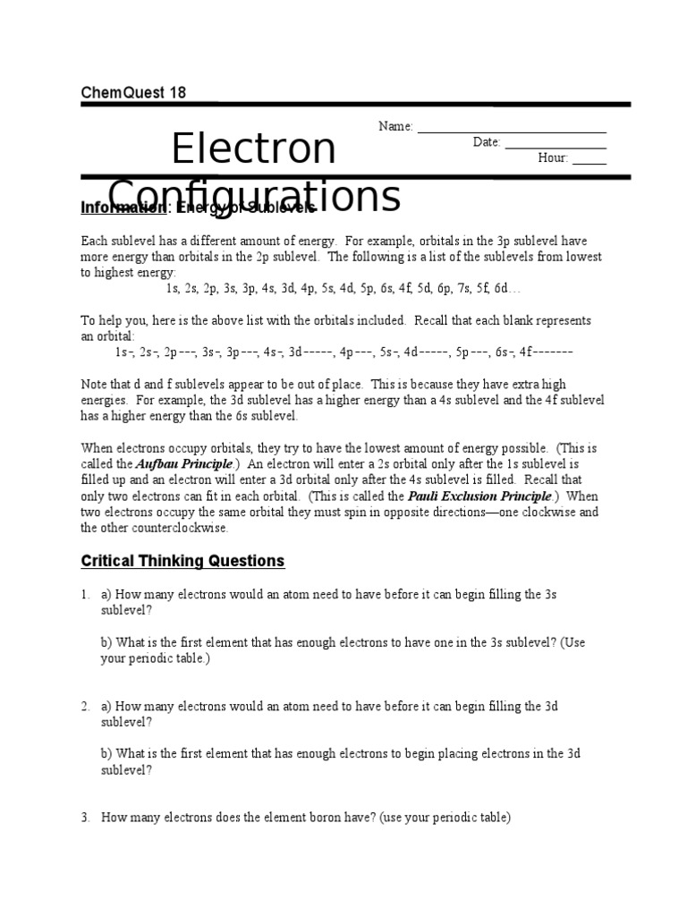 ChemQuest 18 | PDF | Electron Configuration | Atomic Orbital