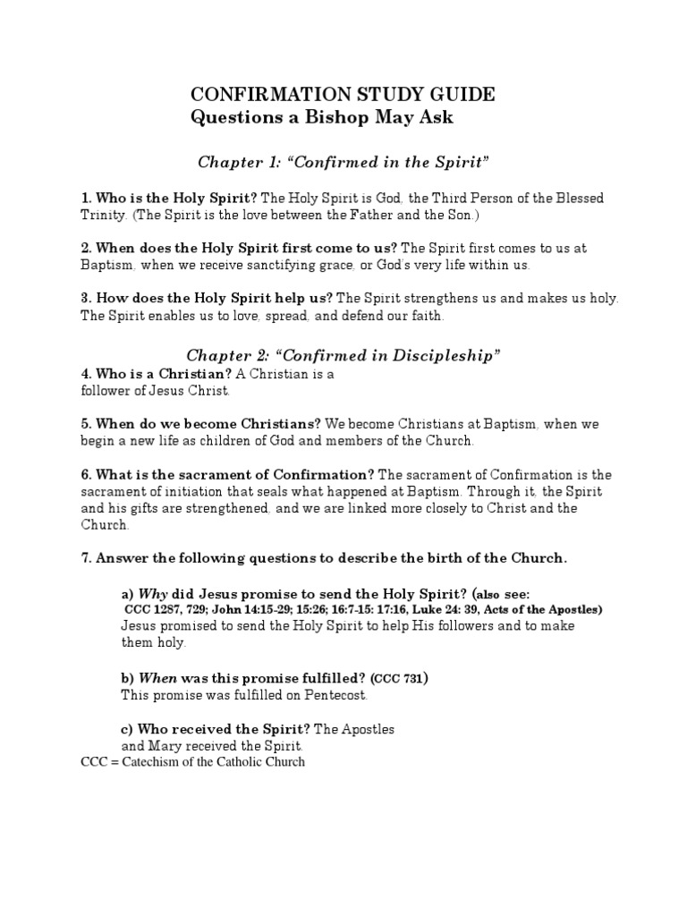 Questions A Bishop Might Ask | PDF | Confirmation | Eucharist