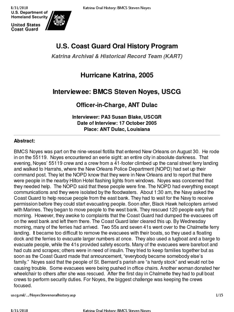 U.S. Coast Guard Oral History Program - BMCS Steven Noyes | PDF ...