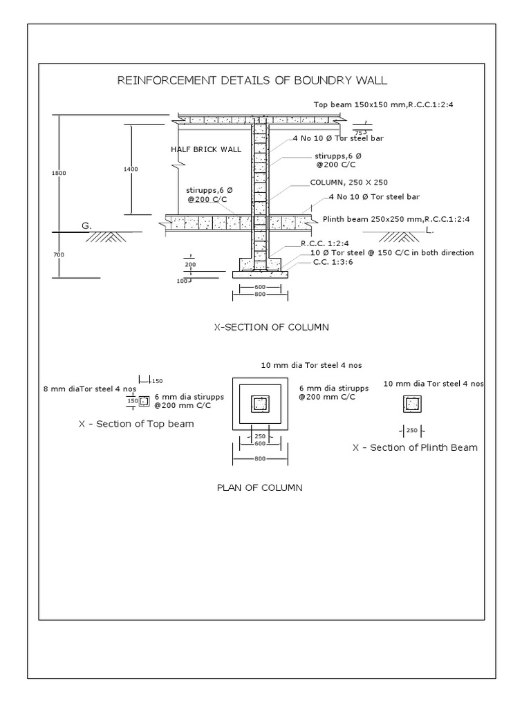 Reinforcement Details of RCC Compound Wall PDF | PDF