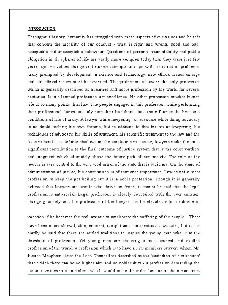 Professional Ethics Project | PDF | Advocate | Lawyer