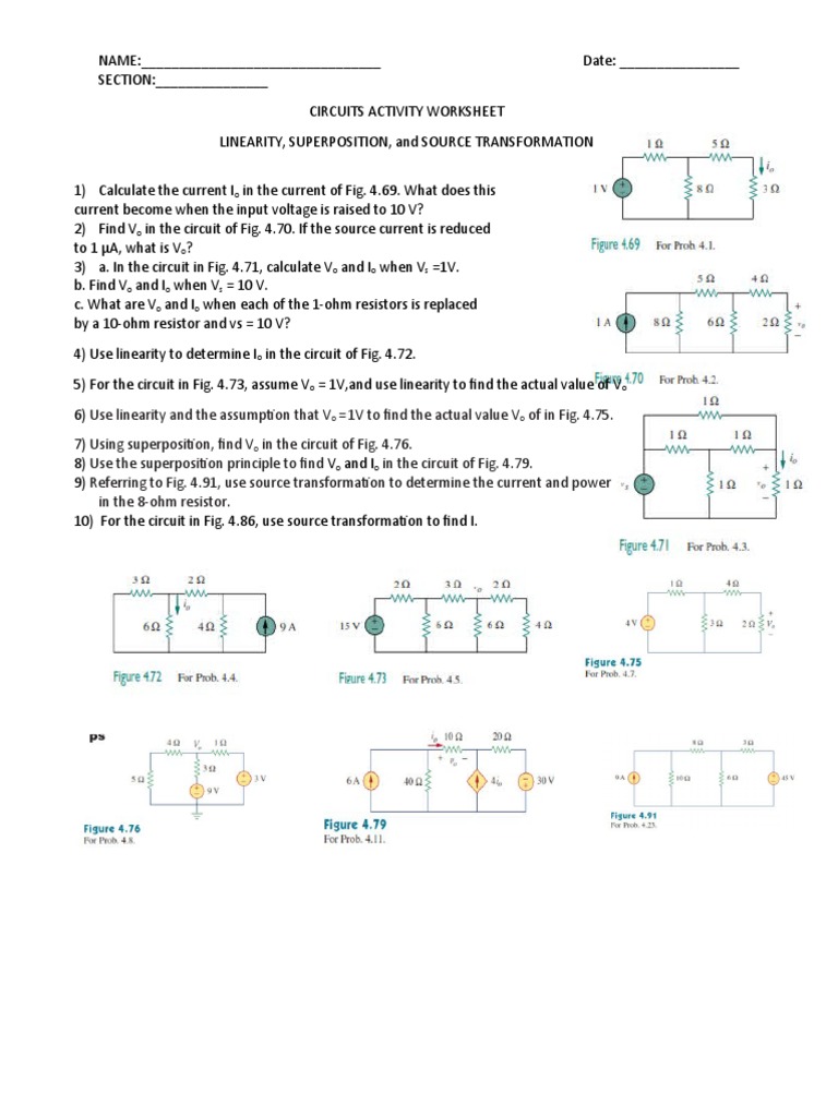 Circuits Activity Worksheet: Linearity & Superposition | PDF