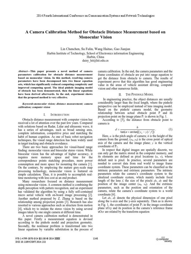 A Camera Calibration Method For Obstacle Distance Measurement Based On ...