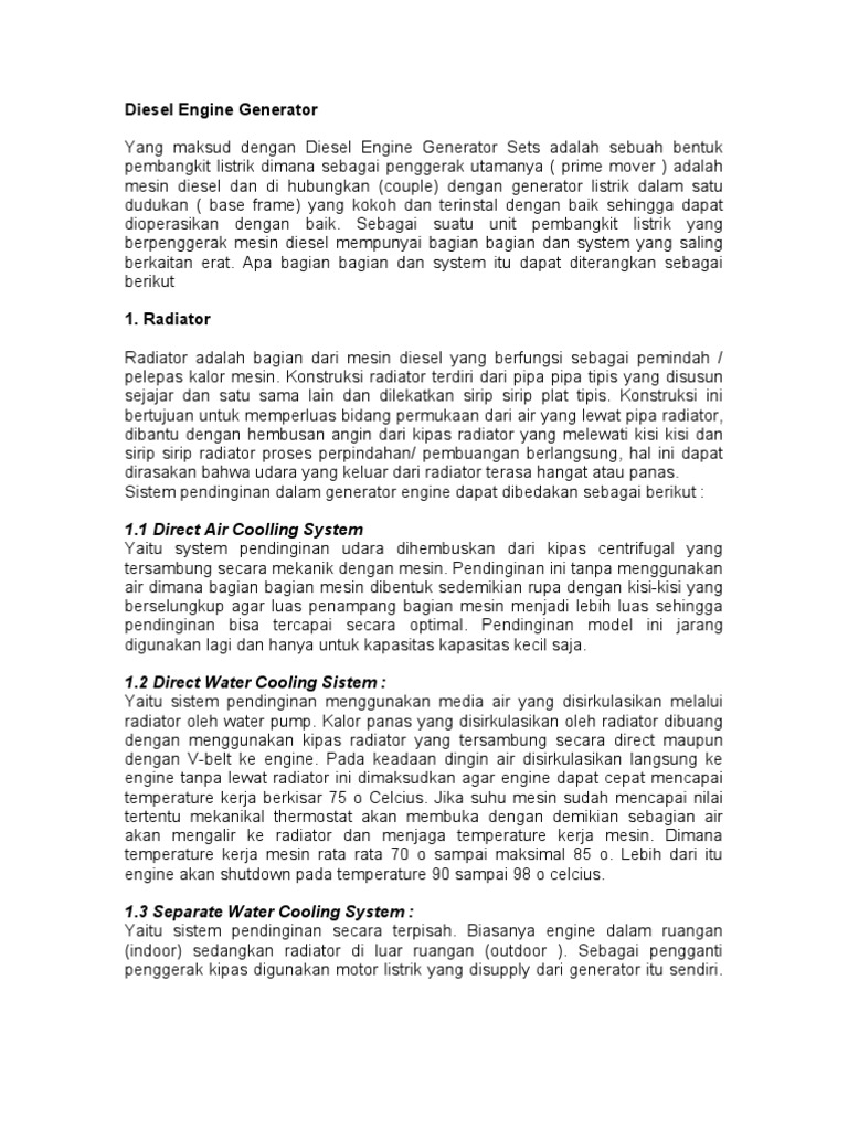 Teori Dasar Genset (Generator Set) | PDF