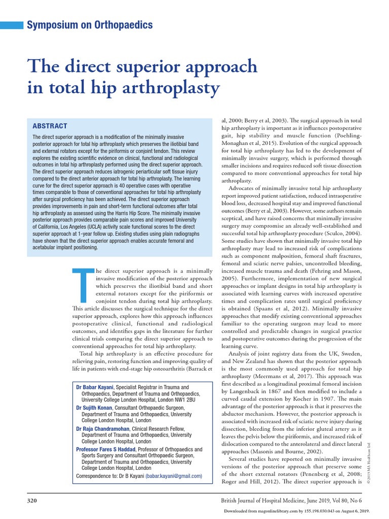 The Direct Superior Approach in Total Hip Arthroplasty | PDF | Hip ...