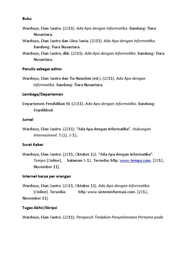 Contoh Dapus Dan Kutipan | PDF