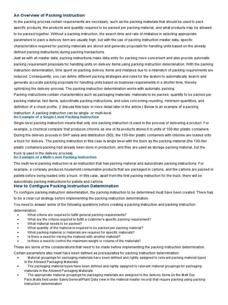 An Overview of Packing Instruction | PDF | Packaging And Labeling ...