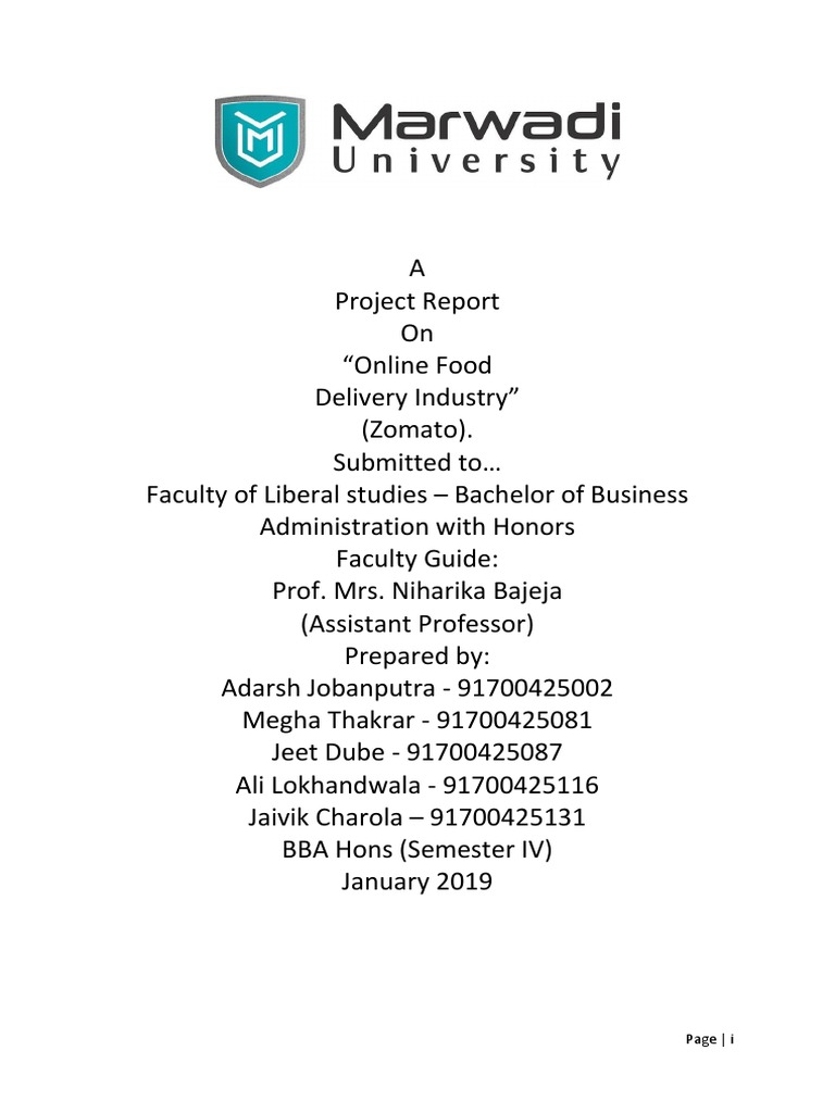 Project Report On "Online Food Delivery Industry" (Zomato) | PDF | Food ...