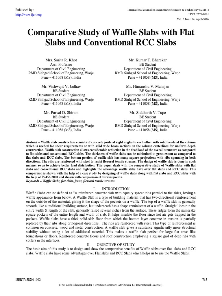 Comparative Study of Waffle Slabs With Flat Slabs and Conventional RCC Slabs IJERTV5IS041092 PDF ...