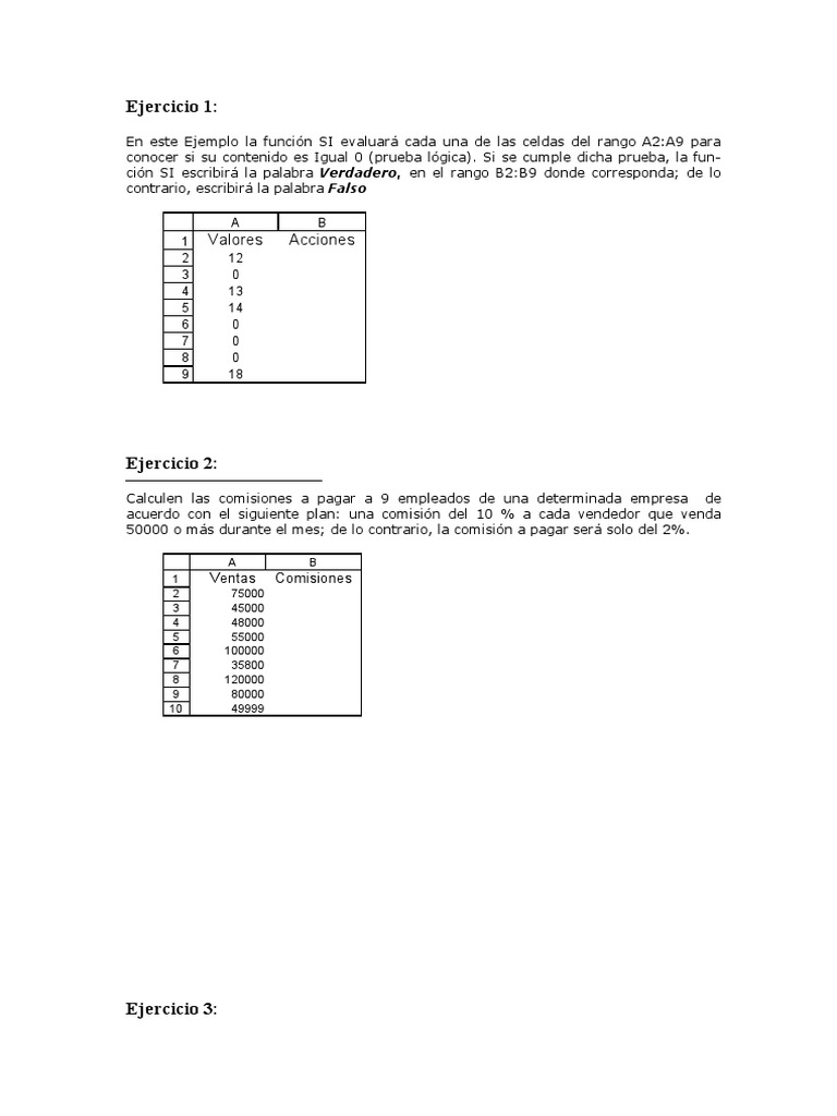 Ejercicios de Funciones | PDF | Software de ciencia | Hoja de cálculo