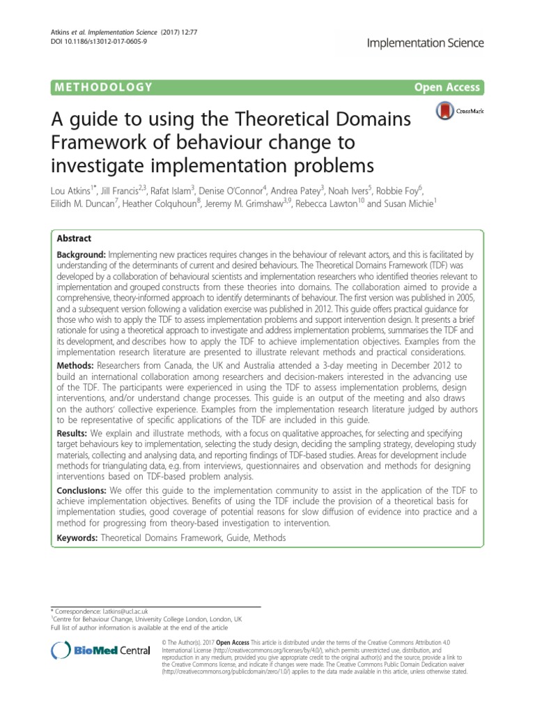 Atkins 2017 Theoretical Domains Framework | PDF | Evidence Based ...