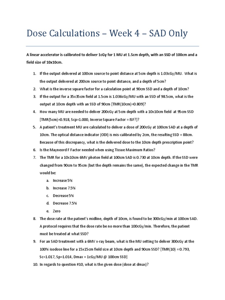 Dose Calc - Practice Problems | PDF | Radiation | Applied And ...