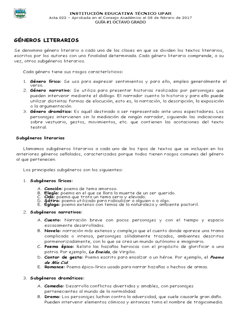 Taller Géneros Literarios 8° | PDF | Narrativa | Poesía