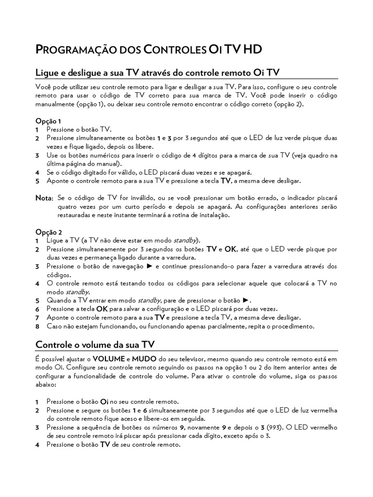 Manual de Instruções Do Controle Remoto | PDF | Controle remoto | Diodo ...
