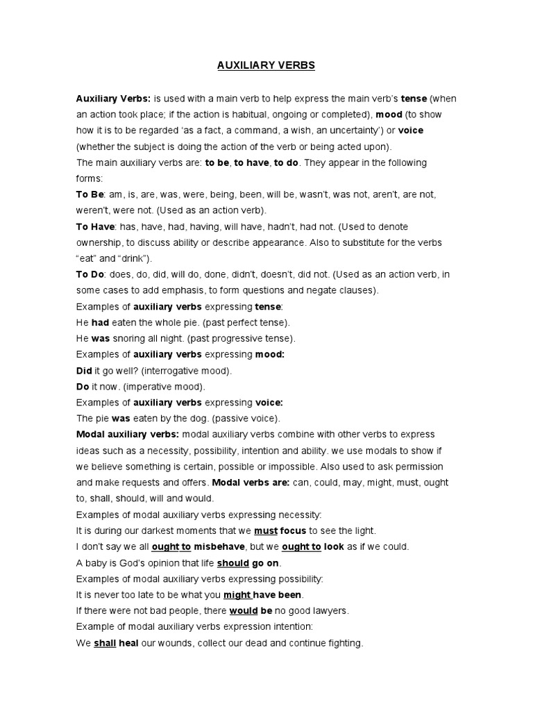 Auxiliary Verbs | PDF | Grammatical Tense | Verb