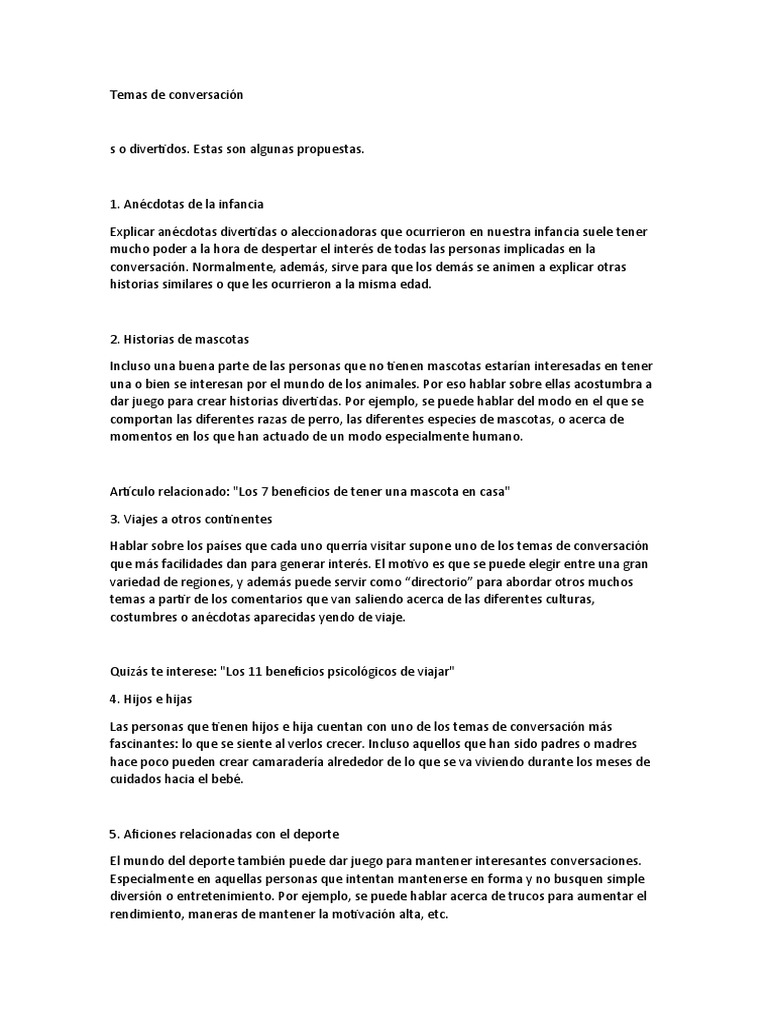 Temas de Conversacion | PDF | Mascota | Deportes