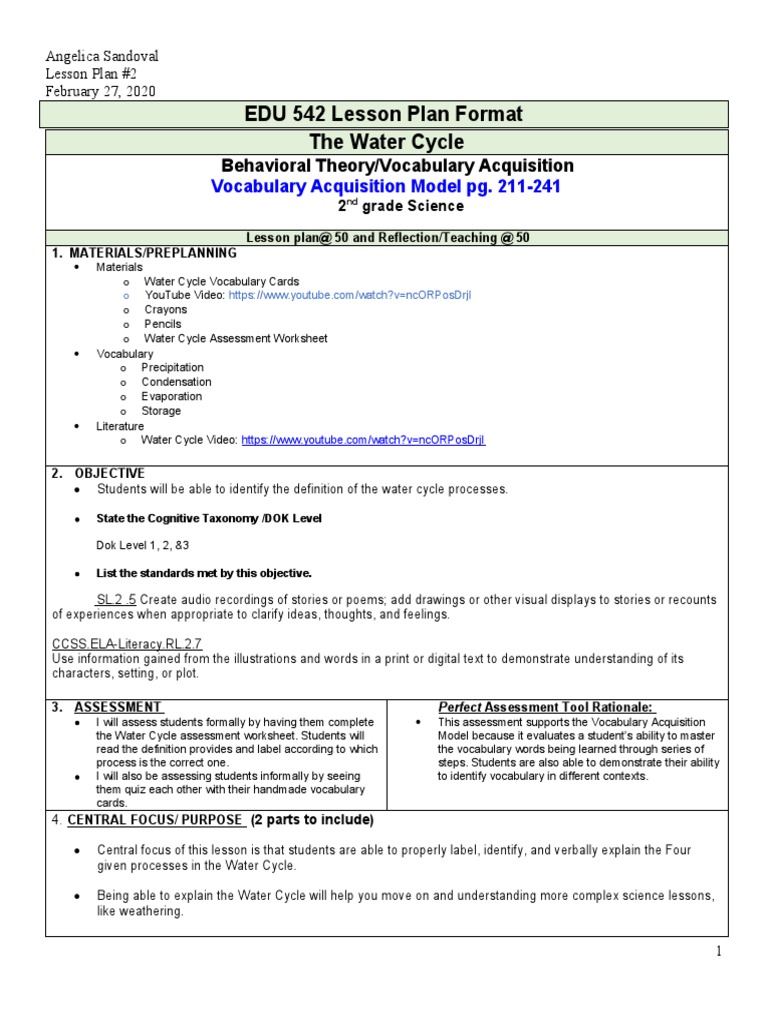 2nd Grade Water Cycle Lesson Plan | PDF | Vocabulary | Lesson Plan