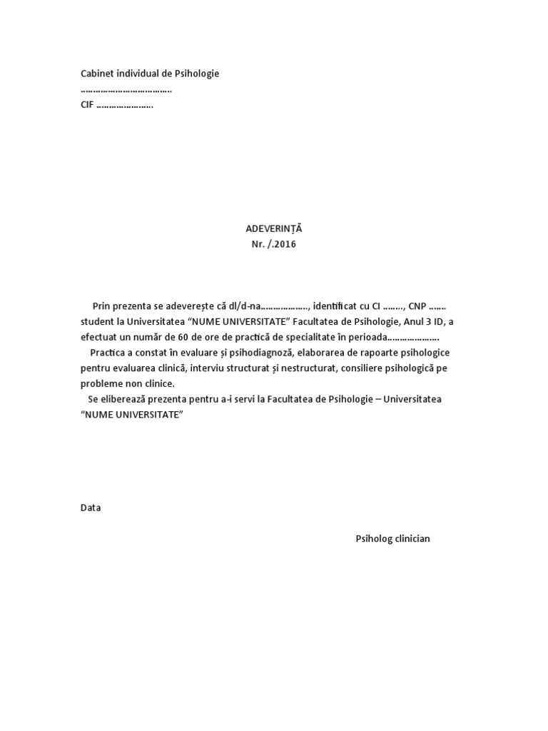 Model Adeverinta - Practica | PDF