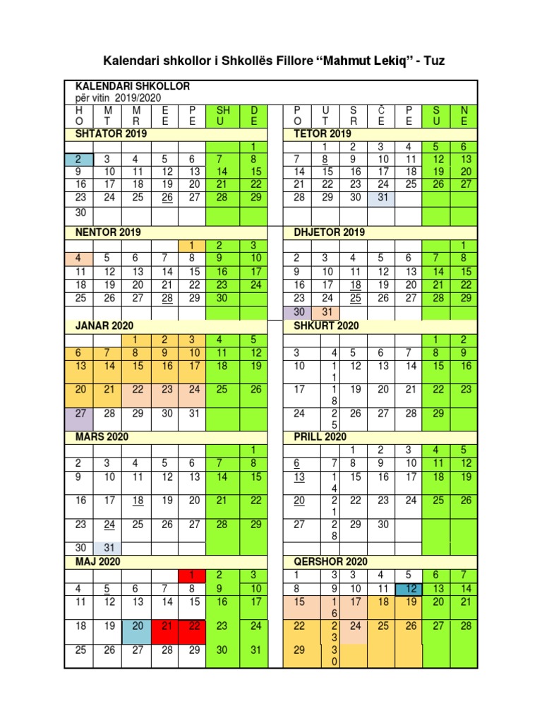 Skolski Kalendar Shqip | PDF