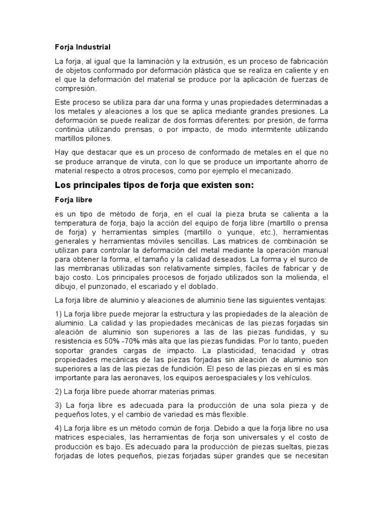 Procesos de forja de metales: forja libre, forja con estampado y ...