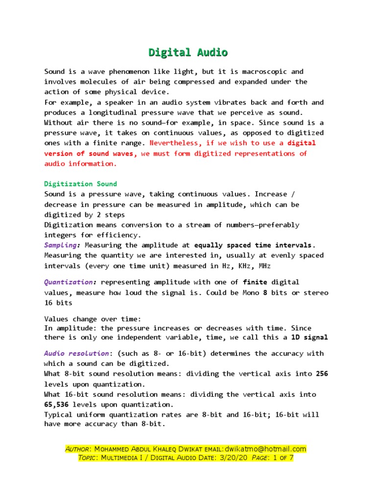 Multimedia Digital Audio | PDF | Sampling (Signal Processing) | Hertz