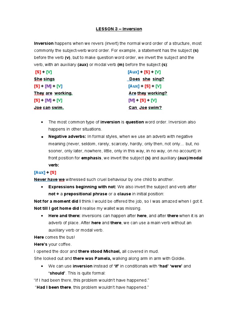 LESSON 3 - Inversion | PDF | Verb | Adverb