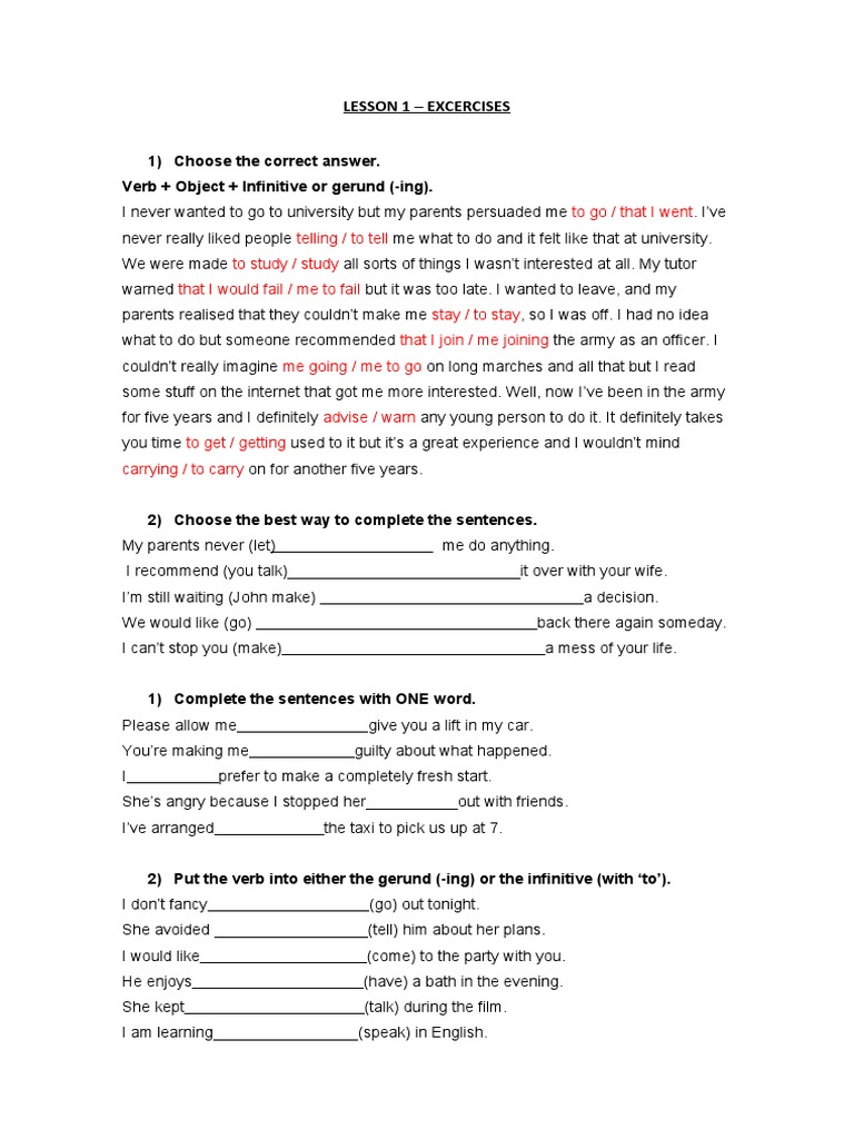 English Verb Patterns Practice | PDF | Verb
