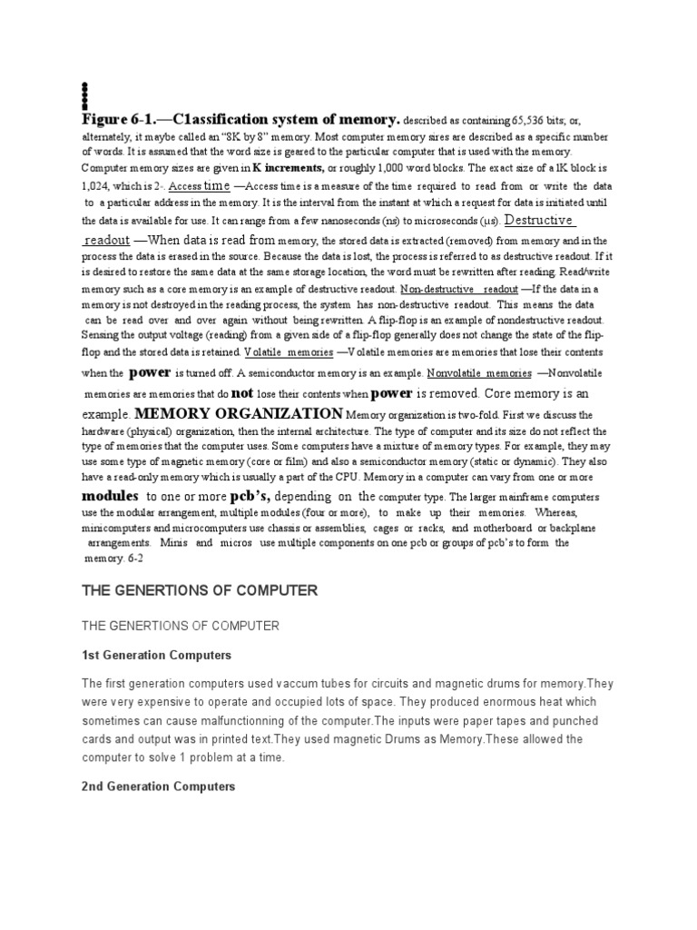 Figure 6-1.-C1assification System of Memory.: Time Destructive Readout ...
