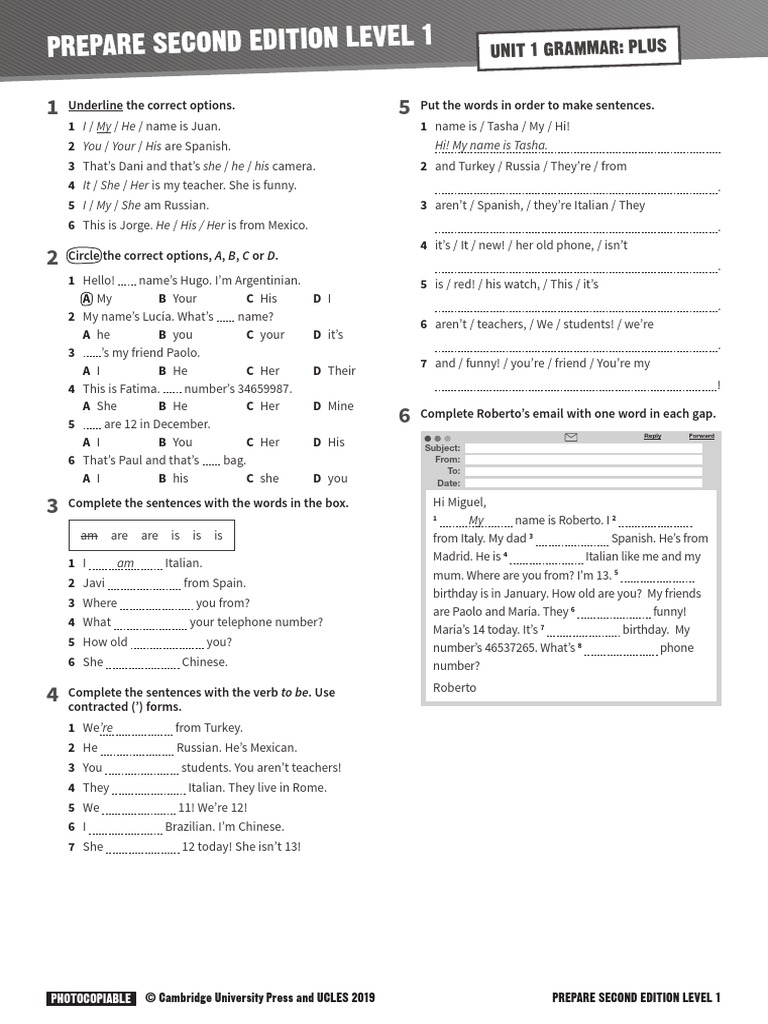 PREPARE 1 Grammar Plus Unit 01 | PDF | Linguistics