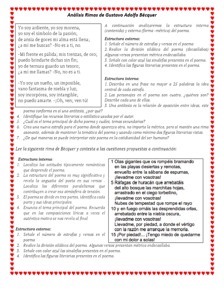 Análisis Rima XI Gustavo Adolfo Bécquer | PDF | Metro (poesía) | Rima