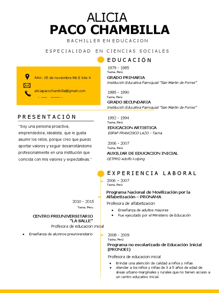 Curriculum Vitae Simple No Documentado | PDF | Educación de la primera infancia | Cognición
