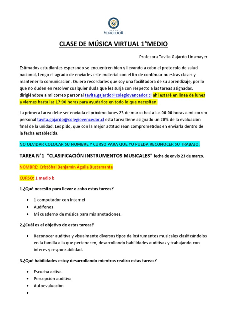 Tareas de Música para 1° Medio | PDF | Instrumentos de cuerda ...