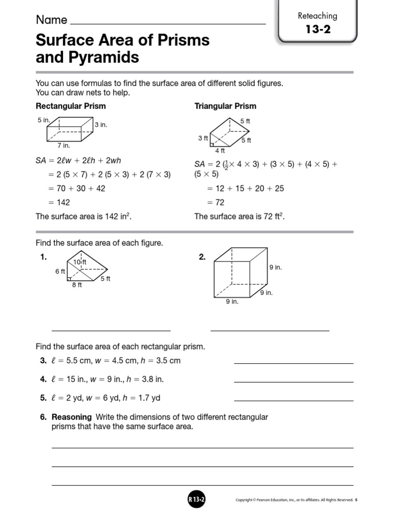 13-2 Surface Area of Prisms and Pyramids Worksheet | Download Free PDF ...