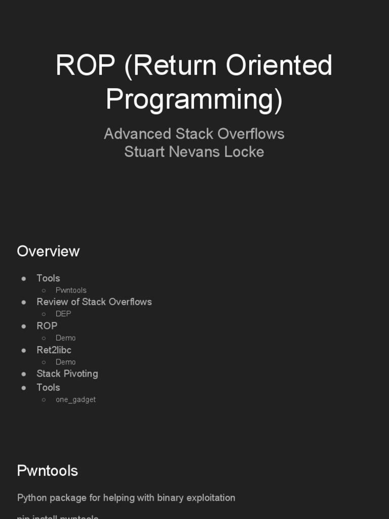 Advanced Rop Return Oriented Programming Techniques Pdf Areas Of Computer Science